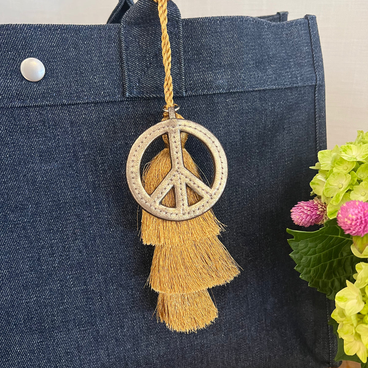 East West Bundle: Denim + Gold Tassel + Gold Peace Sign Charm – Quilted ...