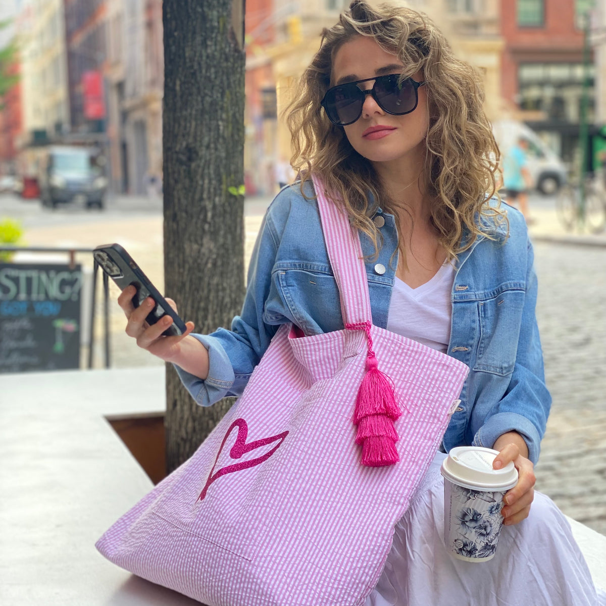 Everything Bag: Pink Seersucker - Sketch Heart – Quilted Koala