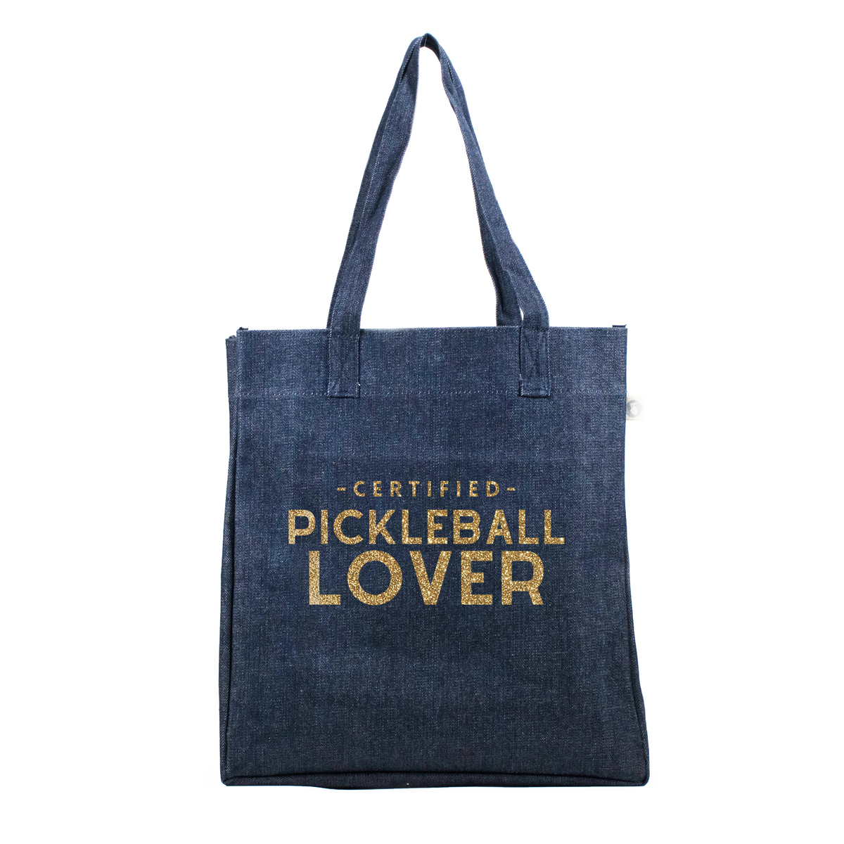 Denim Upright Bag with Gold Glitter Certified Pickleball Lover ...